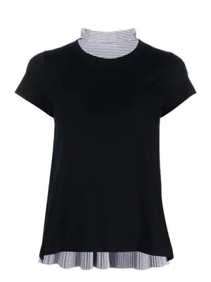 Sacai Stripe Detailed Pleated T-shirt - Black