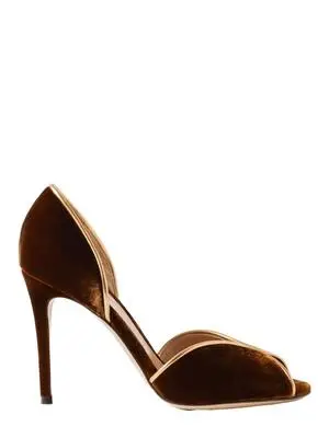 GIANVITO ROSSI Velvet Pumps With Metallic Trim - Brown
