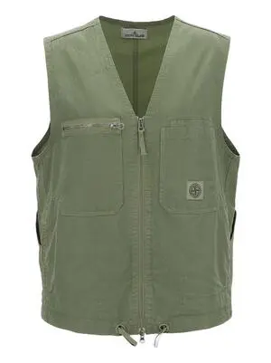 STONE ISLAND Stone Island Logo-Patch Twill Weave Waistcoat