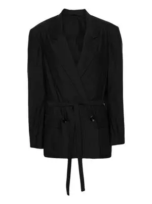 LEMAIRE Double-breasted Belted Tailored Blazer - Black