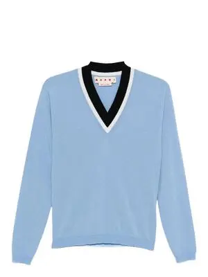 Marni V-neck Wool Sweater - Iris Blue