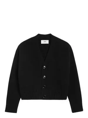 Ami V-neck Cardigan With Embroidered Logo - Black