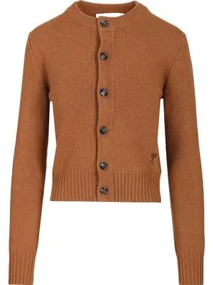 AMI Paris De Coeur Wool Cardigan - Brown