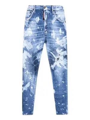 Dsquared2 Paint-splatter Distressed Straight-leg Jeans - Blue