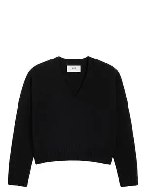 Ami V-neck Wool-cashmere Jumper - Black