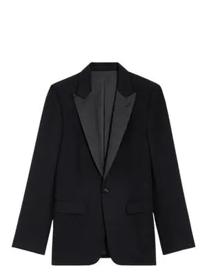 Celine Classic Tux Jacket In Grain De Poudre Wool - Black