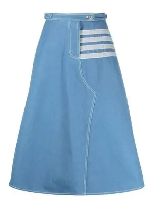 Thom Browne 4-bar Stripe A-line Denim Skirt - Blue