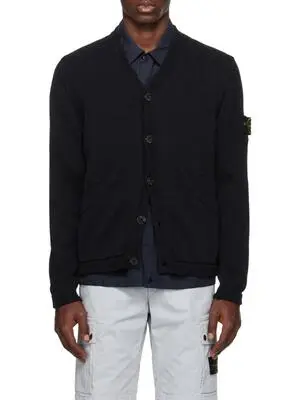 Stone Island Logo Medallion Knitted Cardigan - Blue