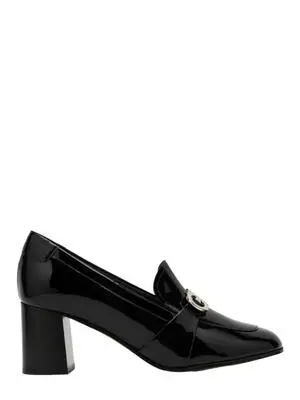 FERRAGAMO Patent Leather Horsebit High Heel Loafers - Black
