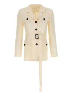 Max Mara Belted Button Detail Casual Jacket - White