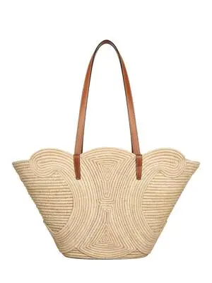 Celine Classic Panier Medium Braided Raffia And Calfskin Tote - Tan