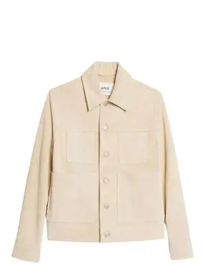 Ami Suede Buttoned Shirt Jacket - Nude