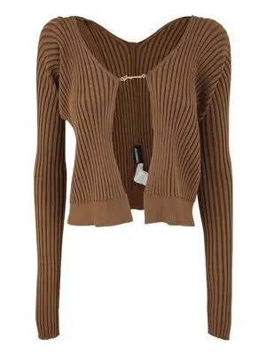 Jacquemus Logo Long Sleeve Ribbed Cardigan - Brown