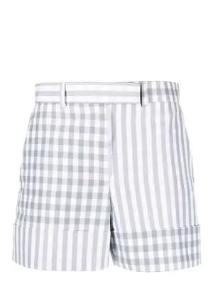Thom Browne Gingham Check Tailored Shorts With Signature Stripe Detail - Medium Gray
