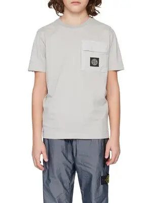 Stone Island Short Sleeve T-shirt With Logo Patch Pocket - Pearl Gray