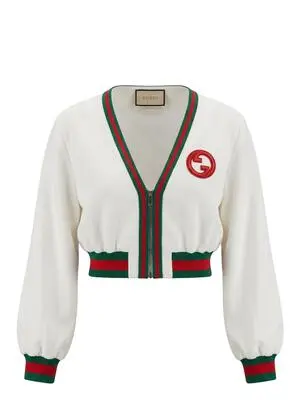 Gucci Web-stripe Cropped Bomber Jacket - White