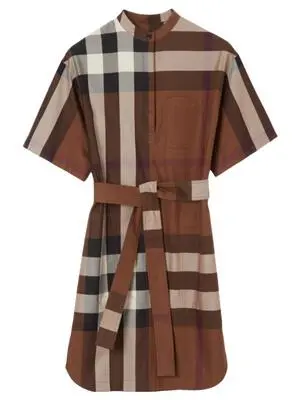Burberry Check-print Cotton Dress - Brown