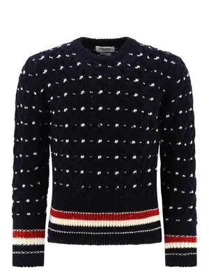Thom Browne Crewneck Cable-knit Sweater - Navy Blue