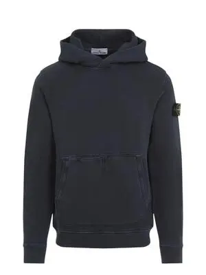 Stone Island Long Sleeve Hooded Sweatshirt With Compass Patch - Navy Blue