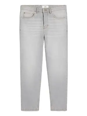 Ami Straight Leg Jeans With Logo Patch - Gray