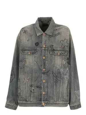 Balenciaga Graffiti Print Denim Jacket - Gray