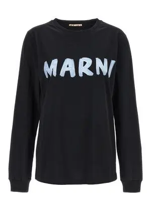 Marni Logo Print Long Sleeve T-shirt - Black