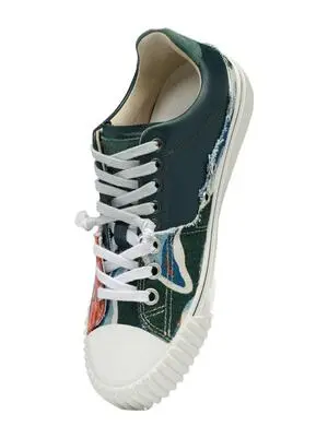 MAISON MARGIELA Leaf-printed Round Toe Lace-up Sneakers - Multicolor