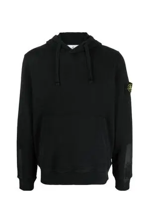 Stone Island Logo Patch Drawstring Hoodie - Black