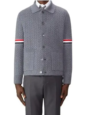 Thom Browne Herringbone Quilted Work Jacket With Signature Striped Cardigan Armband - Medium Gray