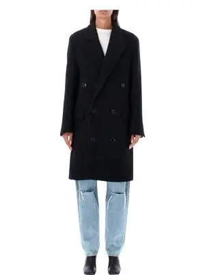 Ami Double-breasted Straight Hem Coat - Black