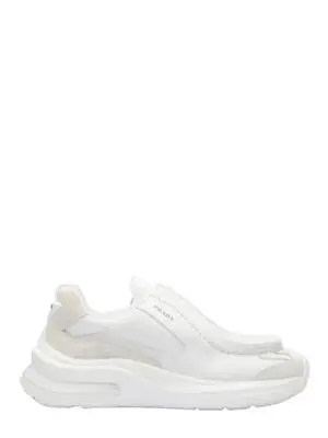 Prada Brushed Leather Sneakers With Bike Fabric And Suede Accents - White