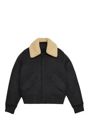 Ami Shearling Collar Wool Bomber Jacket - Black