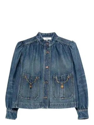 Chloé High-neck Gathered Denim Jacket - Blue