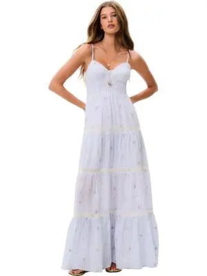 LoveShackFancy Story Cotton Maxi Dress With Lace Trims - Sky Mist