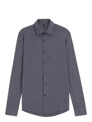 BOSS Slim-fit Shirt In Piqué Jersey Dark Blue