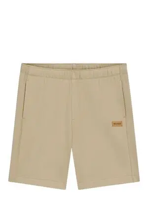 Hugo Cotton French-terry Shorts With Suede Logo Badge - Beige
