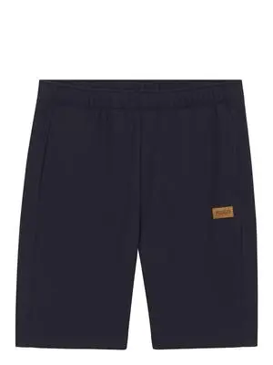 Hugo HUGO Cotton French-Terry Shorts With Suede Logo Badge Dark Blue