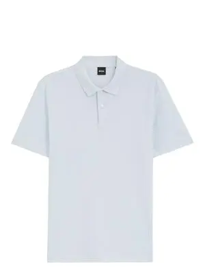 BOSS Cotton-blend Polo Shirt With Bubble-structured Jacquard - Light Blue
