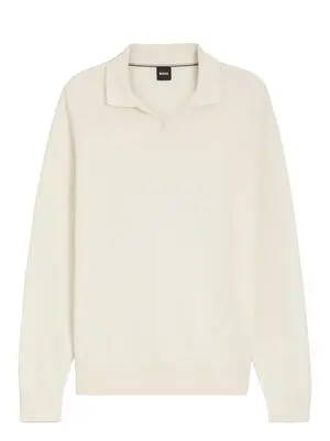 BOSS Knitted Cotton Sweater With Johnny Collar - White