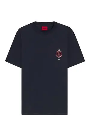 Hugo Cotton-jersey T-shirt With Sailing Artwork - Dark Blue