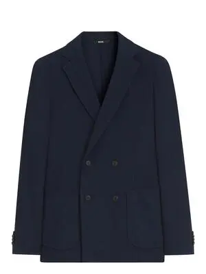 BOSS Double-breasted Slim-fit Blazer In Patterned Cotton - Dark Blue
