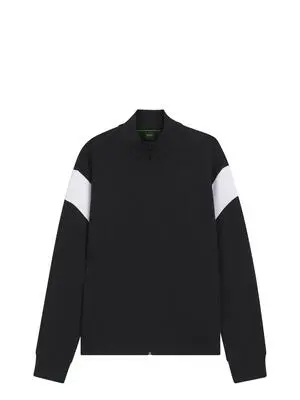 BOSS Zippered Cotton-blend Sweatshirt With Contrast Inserts - Dark Blue