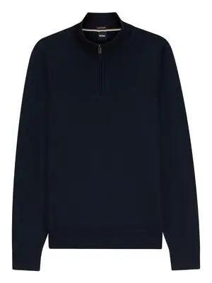 BOSS Merino Wool Quarter Zip Sweater - Dark Blue