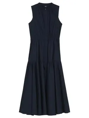 BOSS Sleeveless Cotton Poplin Dress With Elasticated Waistband - Dark Blue
