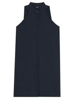 BOSS Sleeveless Cotton Poplin Relaxed Fit Dress With Stand Collar - Dark Blue