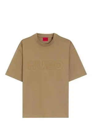 Hugo Cotton-jersey T-shirt With Reflective Logo - Beige