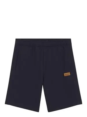 Hugo Cotton French-terry Regular-fit Shorts With Suede Logo Badge - Dark Blue