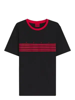 Hugo Cotton T-shirt With Printed Stripes - Black