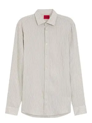 Hugo Modern-fit Shirt In Striped Seersucker - Black