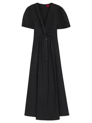 Hugo Maxi Dress With Twist Front And Balloon Sleeves - Black